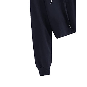 SweatyRocks Women's Long Sleeve Hoodie Crop Top Cat Print Sweatshirt Navy Blue S