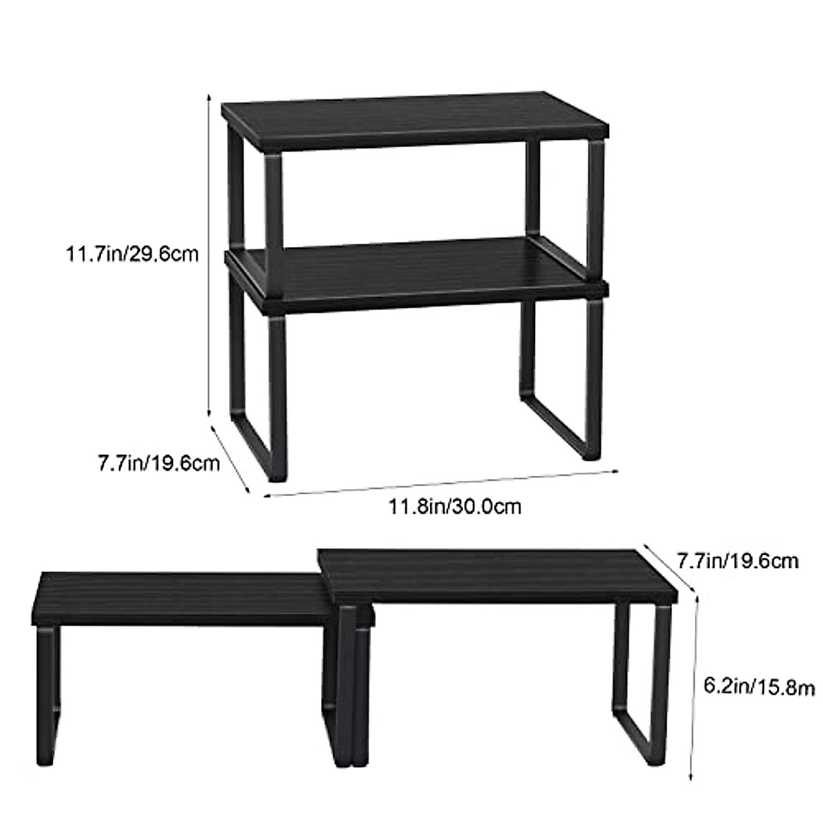 CADUKE Set of 4 Kitchen Counter Shelves Stackable Shelf Organizer Wood Countertop Shelf Expandable Cabinet Shelf Organizers Countertop Storage Rack for Pantry, Industrial Black