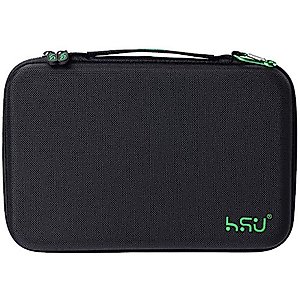 HSU Large Carrying Case for GoPro Hero(2018), Hero 11, 10, 9, 8, 7 Black,HERO6,5,4, LCD, Black, 3+, 3, 2 and Accessories with Carry Handle and Carabiner Loop - Portable and Shock(Green Logo)