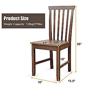 Giantex Wood Dining Chair, Set of 2 Traditional Side Chair w/High Slat Back, Rubber Wood Legs, 100 Degree Curved Backrest Spacious Seat, Versatile Farmhouse Dining Chairs for Kitchen Dining Room