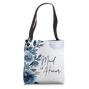 Blue Roses Floral Watercolor Maid of Honor Tote Bag