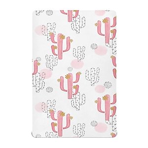 KICPOAY Fitted Crib Sheets Pink Cactus Stretchy Portable Playard Sheets for Baby Toddler, Breathable Soft Mini Crib Mattress 52 x 28 in for Boys and Girls