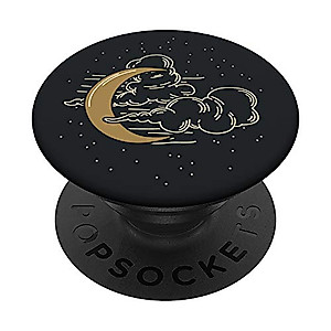Crescent Moon Clouds Starry Sky Black PopSockets Swappable PopGrip