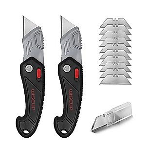 WISEUP lightweight razor blades utility knife,2 pack folding small and safety box cutter quick-change with 10pcs blades refills for boxes cartons,office,DIY,camping