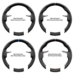 Alfanxi Hand Stitch Sewing Italy Alcantara Car Steering Wheel Cover Wrap Compatible with Toyota Land Cruiser Prado/Tacoma/Tundra/Sequoia/4Runner (Black Thread)