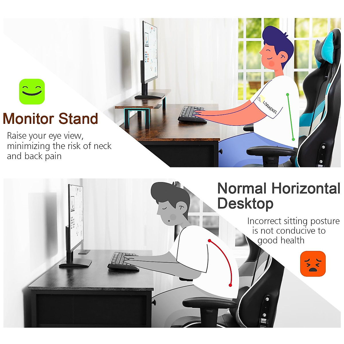 LOAKEKEL 55 Inch Desk with Drawers, Gaming Desk with LED Light & Power Outlets, Computer Desk with Monitor Stand, Writing Desk with Headphone Hook for Home Office, Bedroom, Brown, HGD14BR