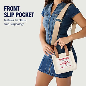 True Religion Tote, Women's Mini Travel Shoulder Bag with Adjustable Strap, Natural