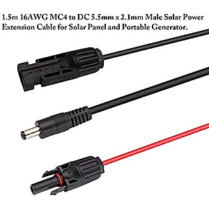 zdyCGTime Solar Adapter Male and Female to DC 5.5mm x 2.1mm Male Solar Power Extension Cable for Solar Panel and Portable Generator Connector to DC Solar Panel Connector Adapter Cables, 1.5m 16AWG.