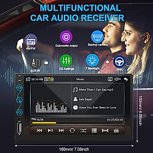 7 Inch Double Din Car Stereo System Compatible with Apple Car Play and Android Auto, Touch Screen Car Radio with Voice Control, Bluetooth 5.2, Subwoofer, A-Link, Backup Camera, FM/AM