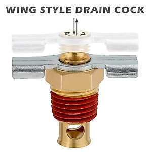 Hromee 5 Piece 1/4 Inch Compressor Air Tank Port Fittings Drain Valve Kit with Solid Brass Hex Head Plugs Winged Style and Twist Style Petcock 140 PSI Safety Valve