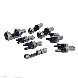 Utoolmart 8pcs Wood Plug Cutter Drills Bit Set 1/4” 3/8” 1/2” 5/8” Barrel Cork Tenon Hole Saw Cutting Tools for Woodworking, High Carbon Steel