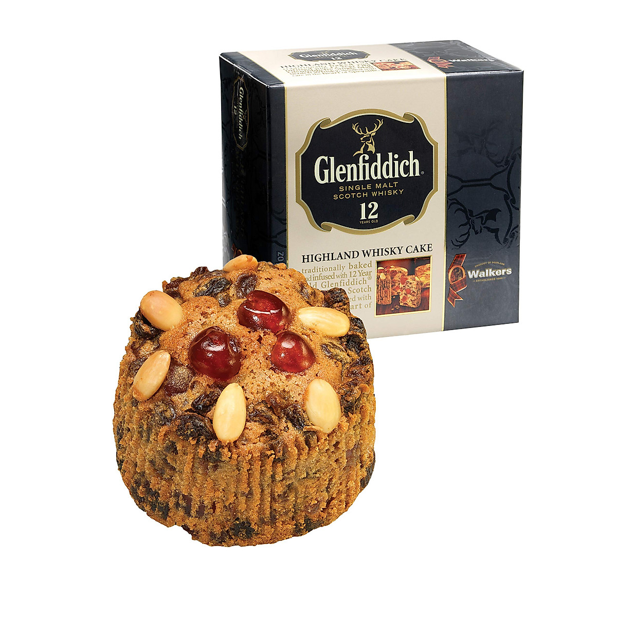 Walker’s Highland Whiskey Cake – 14.1 oz Fruit Cake Infused with Glenfiddich Single-Malt Scotch Whisky - Luxury Holiday Treat and Dessert from Scotland
