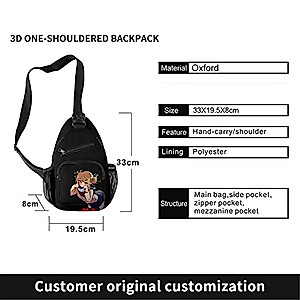 HANDAFA Anime My Hero Single Shoulder Bag Himiko Toga Print Sling Backpack Cosplay Daypack(Himiko Black)