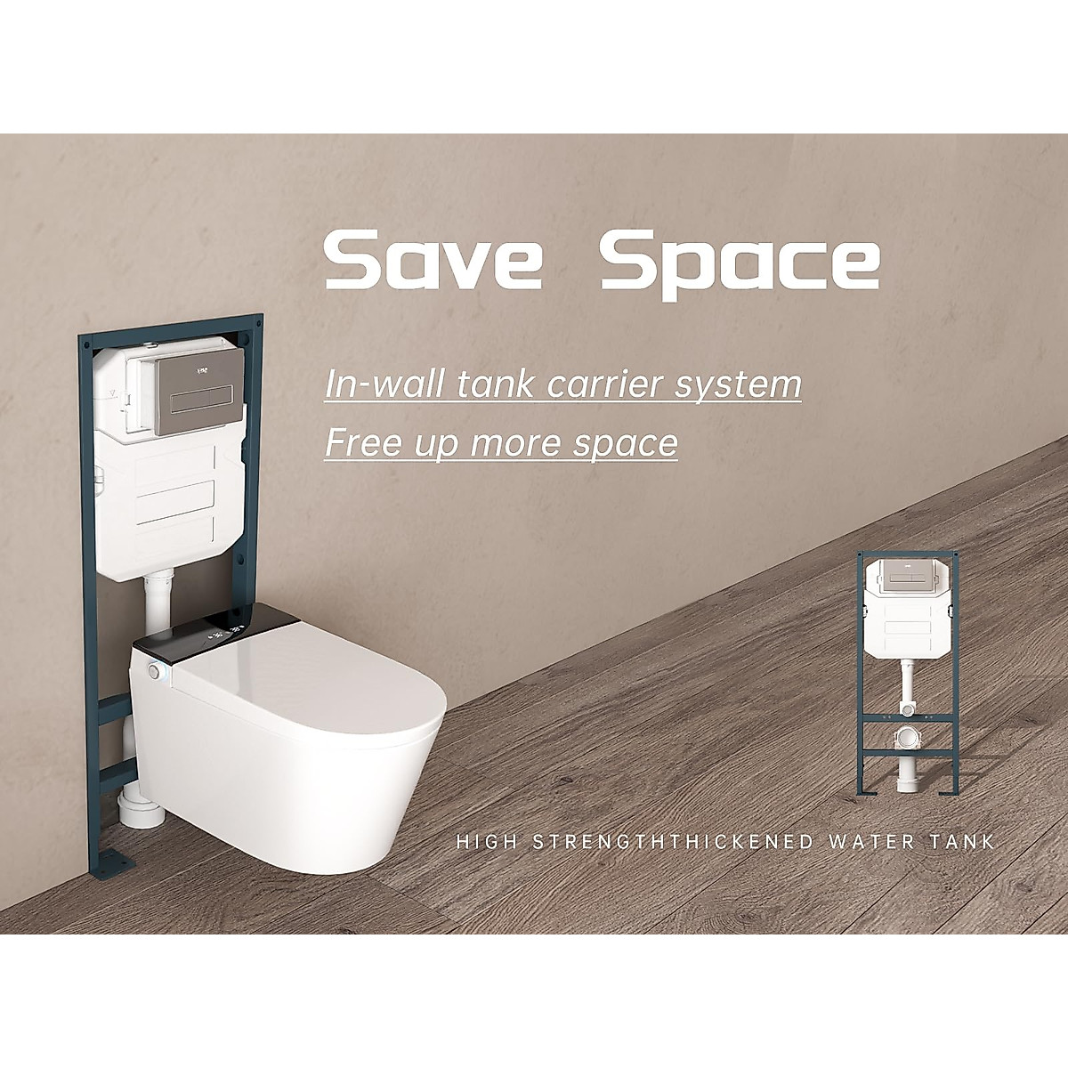 MEJE #MZE020P-WT In-Wall Toilet Tank Carrier with Dual-Flush Actuator Plate, White (Compitable with #MZE020P Wall-Hung Smart Toilet to work as A Intelligent Toilet Combo)