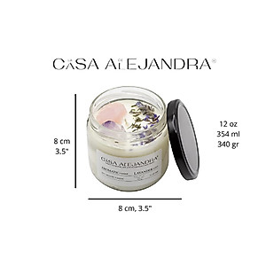 Lavander Aromatherapy Candle with Amethyst and Rose Quartz + Soy Wax + Scented Oil + Cinnamon Decoration + Quartz + Healing Crystal +12 oz. La CASA de ALEJANDRA