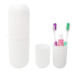 Honbay Portable Plastic Toothbrush Toothpaste Cup Case Box Holder Container for Travel (Beige)