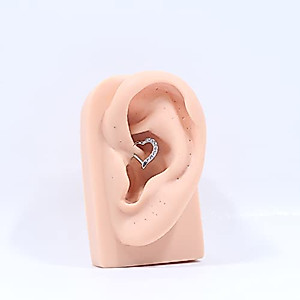 FANSING 316L Surgical Steel Daith Earring for Left Ear 16g 8mm Heart Daith Piercing Jewelry 16 Gauge Earring for Daith Piercing