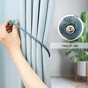 Hangtty Magnetic Curtain Tiebacks 2 Pack Rope Decorative Curtain Tie Backs Elegant Curtain Holders for Drapes Outdoor Window Treatment Holdbacks, Blue