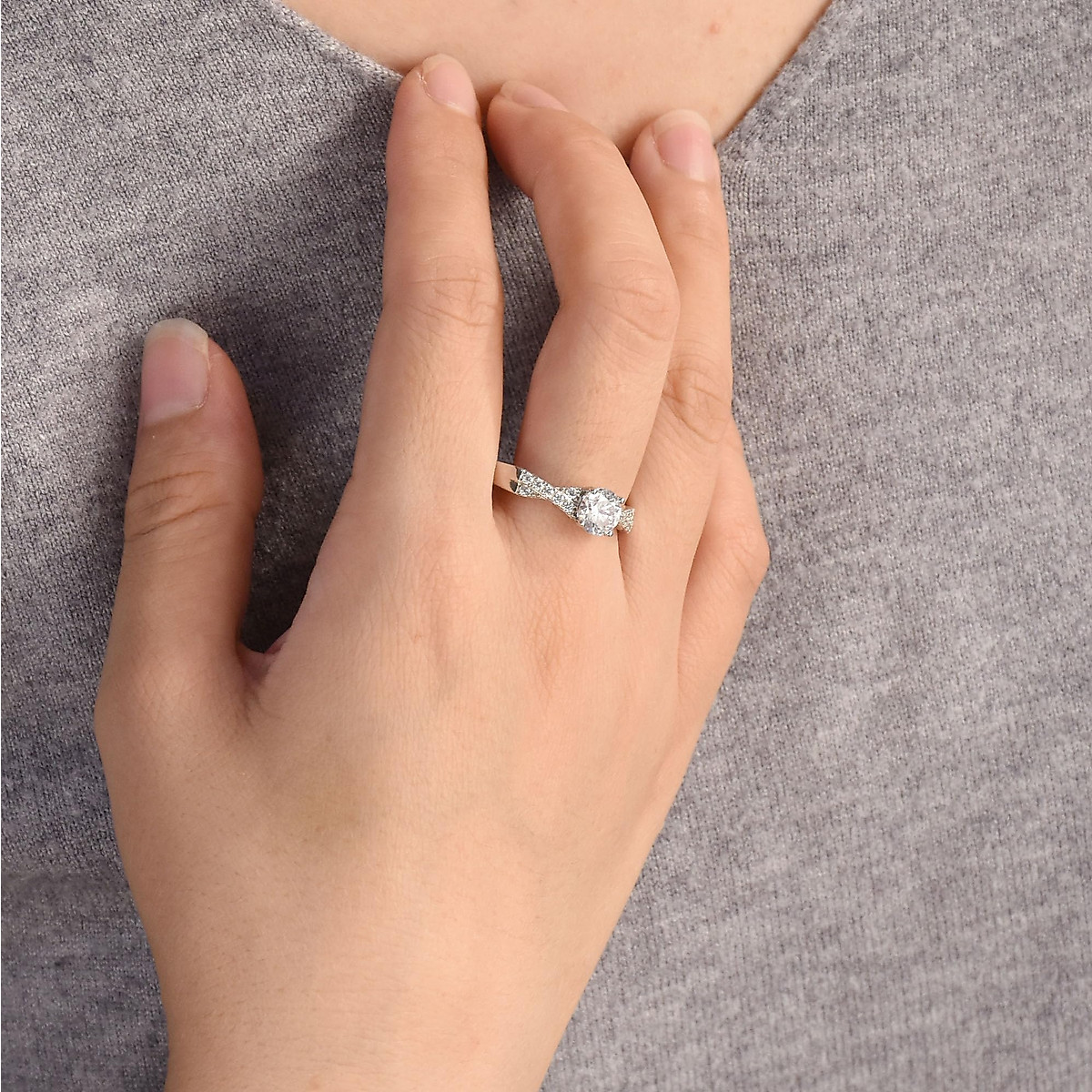 Bling Jewelry Personalized Round 2CT Solitaire AAA Cubic Zirconia Pave CZ Twist Criss Cross Infinity Engagement Ring For Women .925 Sterling Silver Customizable