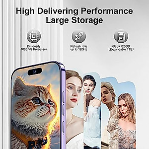 ExAchat A14 Pro Max 5G Unlocked Smartphone 120MP Camera 7.3" FHD+ Display 120HzD 6GB+128GB/1TB Cell Phones Unlocked Expandable 8000mAh Dual SIM/GPS/Fingerprint/Face ID