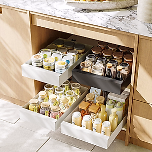 NETEL 2 Packs Pull Out Cabinet Organizer Fixed With Adhesive Nano Film, Heavy Duty Slide Out Pantry Drawers for Kitchen Cabinets, Living Room, Bathroom, 16.5" (L) x 9.8"(W) x 2.36"(H), White