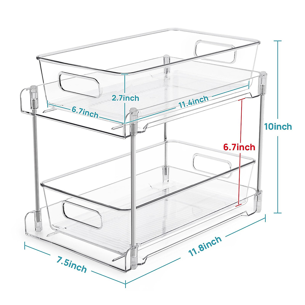 Bottone 2Tier Clear Organizer Under Sink Container Undersink Kitchen Shelf Medicine Cabniet Storage Bins Bottom Sliding Basket Bathroom Standing Space