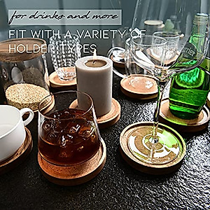 Acacia Wood Coasters for Drinks, 4.13 Inch, Set of 6, Absorbent and Insulation Cork Stackable Cup Holders, Rustic Coasters for Wooden Table, Designed by S1EGAN