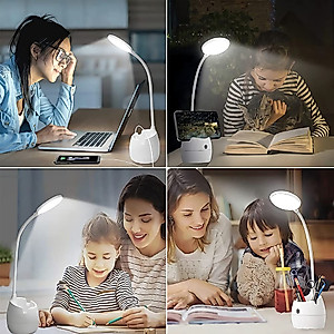 GSBLUNIE College Dorm Room Essentials - Desk Lamp, Pen Holder, 360° Gooseneck Desktop LED Desk Lamp with USB Charging Port, 3 Lighting Modes & 3 Brightness Levels, Table Lamp for Home Office