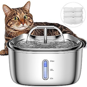 Cat Water Fountain Stainless Steel, 84Oz/2.5L Pet Water Fountain Cat Dog Water Dispenser with Water Level Window and Ultra Quiet Pump for Cats and Dogs