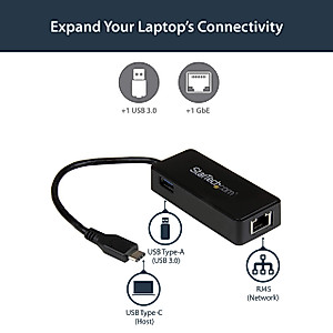 StarTech.com USB-C to Ethernet Gigabit Adapter - Thunderbolt 3 Compatible - USB Type C Network Adapter - USB C Ethernet Adapter (US1GC301AU)
