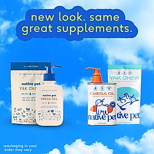 Native Pet Omega Oil for Dogs - Dog Fish Oil Supplements & Yak Chews for Dogs | Pasture-Raised and Organic Yak Cheese Himalayan Churpi Chews | 8 Oz. & 3 Large Yak Chews