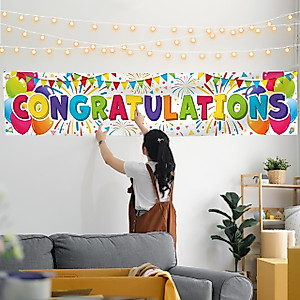 Congratulations Banner - Congratulations Decorations - We are so Proud of You banner - Well Done Banner - Graduation Banner - Graduation Decorations for Prom - 6 x 1.3ft (White)