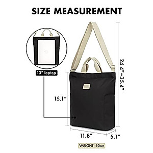 I WAS PLASTIC Recycled Polyester Laptop Tote Bag with Zipper and Pockets, Water Repellent, Fit 13" Laptop, Crossbody Bag. (BLACK)