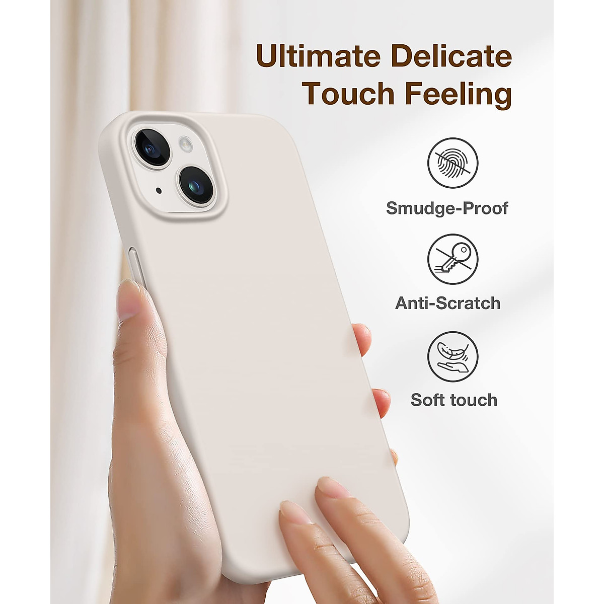 GONEZ for iPhone 14 Case Silicone, with 2X Screen Protector + 2X Camera Lens Protector, [Soft Anti-Scratch Microfiber Lining], Liquid Silicone Shockproof Protective Phone Cover 6.1", Stone