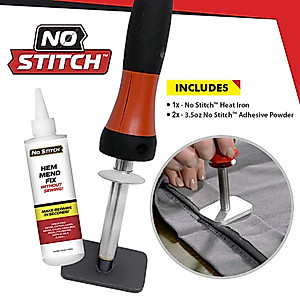No Stitch Handheld Heat Iron Repair Kit for Fabric - Electric Pressing Wand & Fabric Adhesive Powder Set for Easy Clothing Fixes | Machine Washable | Hemming, Seams, Tears - As Seen On TV