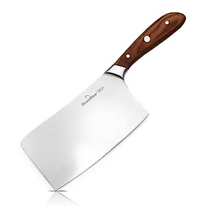 GRANDTIES Meat Cleaver – 6.5” Heavy Duty Butcher Vegetable Bone Knives, Full Tang Sharp High Carbon German Stainless Steel Chopper, Ergonomic Wooden Handle with Gift Box – Bosco Series