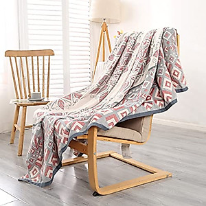 KINBEDY 4 Layers of Gauze Blanket, 100% Cotton Super Soft Boho Lightweight Breathable Bed Blankets Colorful Muslin Throw Blanket for All Seasons, Red Queen Size 79 x 92 Inches.