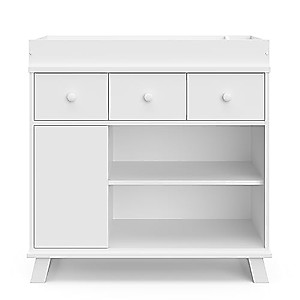 Storkcraft Modern Nursery Changing Table Dresser (White with White) – GREENGUARD Gold Certified, Baby Dresser With Changing Table Top, Dresser for Nursery, Changing Table With Drawers
