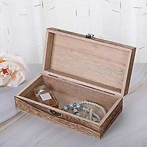 kekafu Rectangle Unfinished Wood Box DIY Paulownia Storage Jewelry Box with Hinged Lid and Front Clasp for Arts Storage - 8x4x2.36 Inch Rustic Wood Storage Box for Trinket Jewelry (Light Brown)