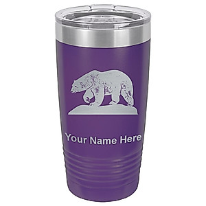 LaserGram 20oz Vacuum Insulated Tumbler Mug, Polar Bear, Personalized Engraving Included (Dark Purple)