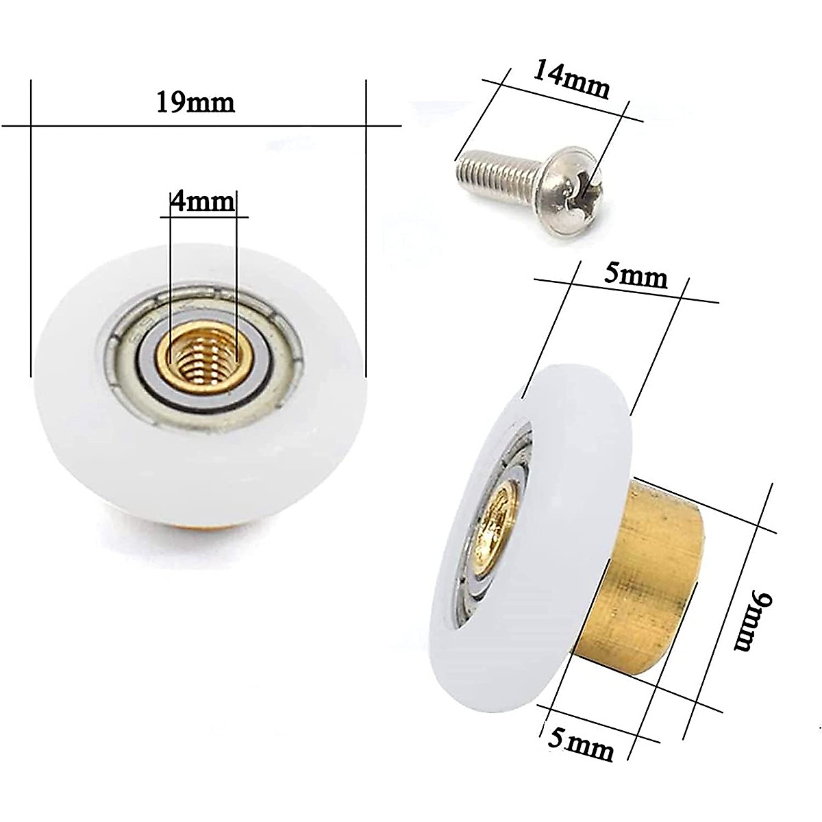 Shower Door Rollers Metal Alloy Wheels for The Bathroom Pan Glass Sliding Door Pulleys Replacement Parts Strong Load-Bearing Capacity Ultra-Quiet (Option A, Dia 19MM)
