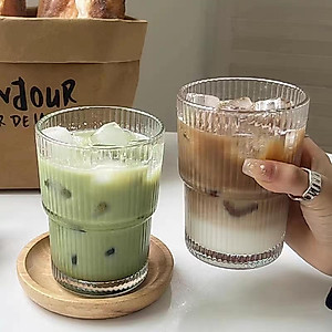 QWEZXO 13OZ/400ML Ice Coffee Glass Tumbler, Thick Wall Water Glass Cup Mug Tea with Straw and Lid Sealed Carry On （Clear） 3Pack