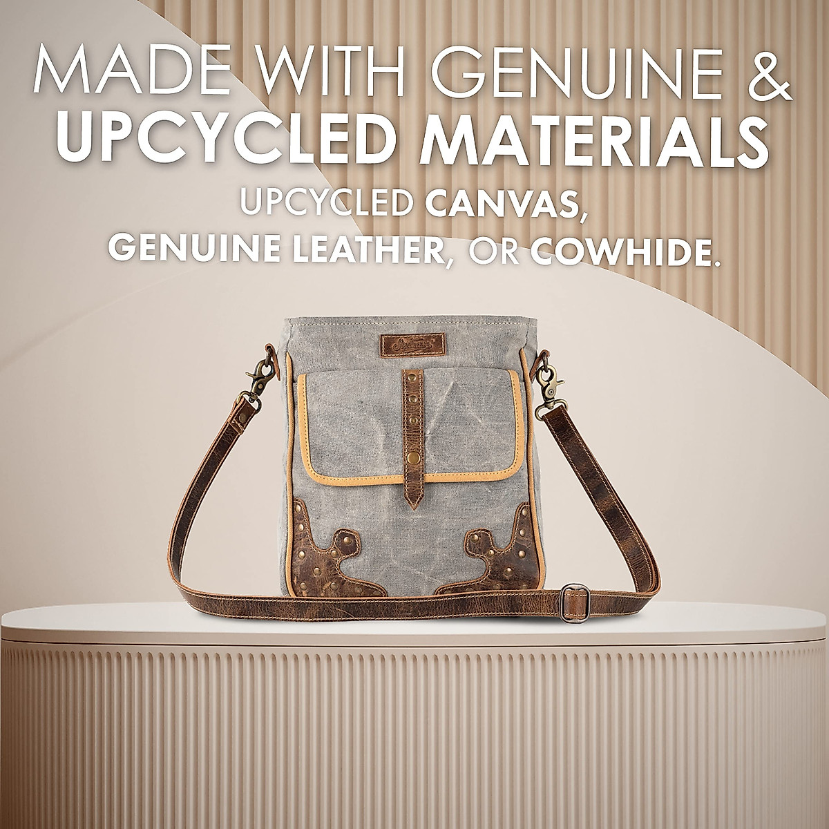 SIXTEASE Crossbody Bag for Women Vintage Style Genuine Leather, Upcycled Canvas, Rug, or Hair On - Cross Body Womens Bags with Inside Zipper Pockets - Ceilo