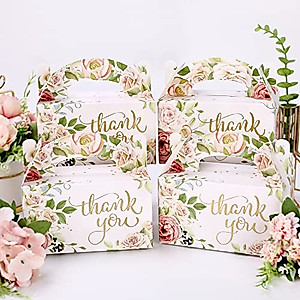 SOSFKIM Gable Treat Boxes Large 24 Pack - Floral Party Favor Boxes Bulk Embossed Foil 6.3x 3.5x 3.5in - Goodie Gable Boxes for Baby Shower, Wedding, Birthday