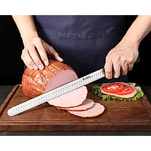 Humbee 12 inch Carving Knife Razor Sharp Blade with Granton Edge for Cutting Smoked Brisket, BBQ Meat, Turkey,Black