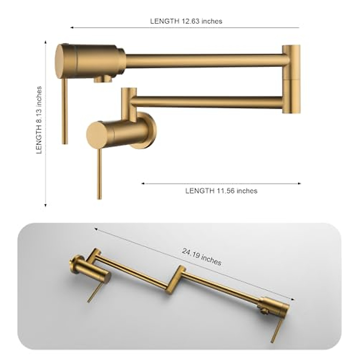 MR. FAUCET Wall Mount Kitchen Pot Filler Faucet 360° Swivel Folding Swing Arm Built-in Bearing Joint Technology, for Kitchen Stove, Coffee Station, bar Filler&Water Station(Brushed Brass Gold)