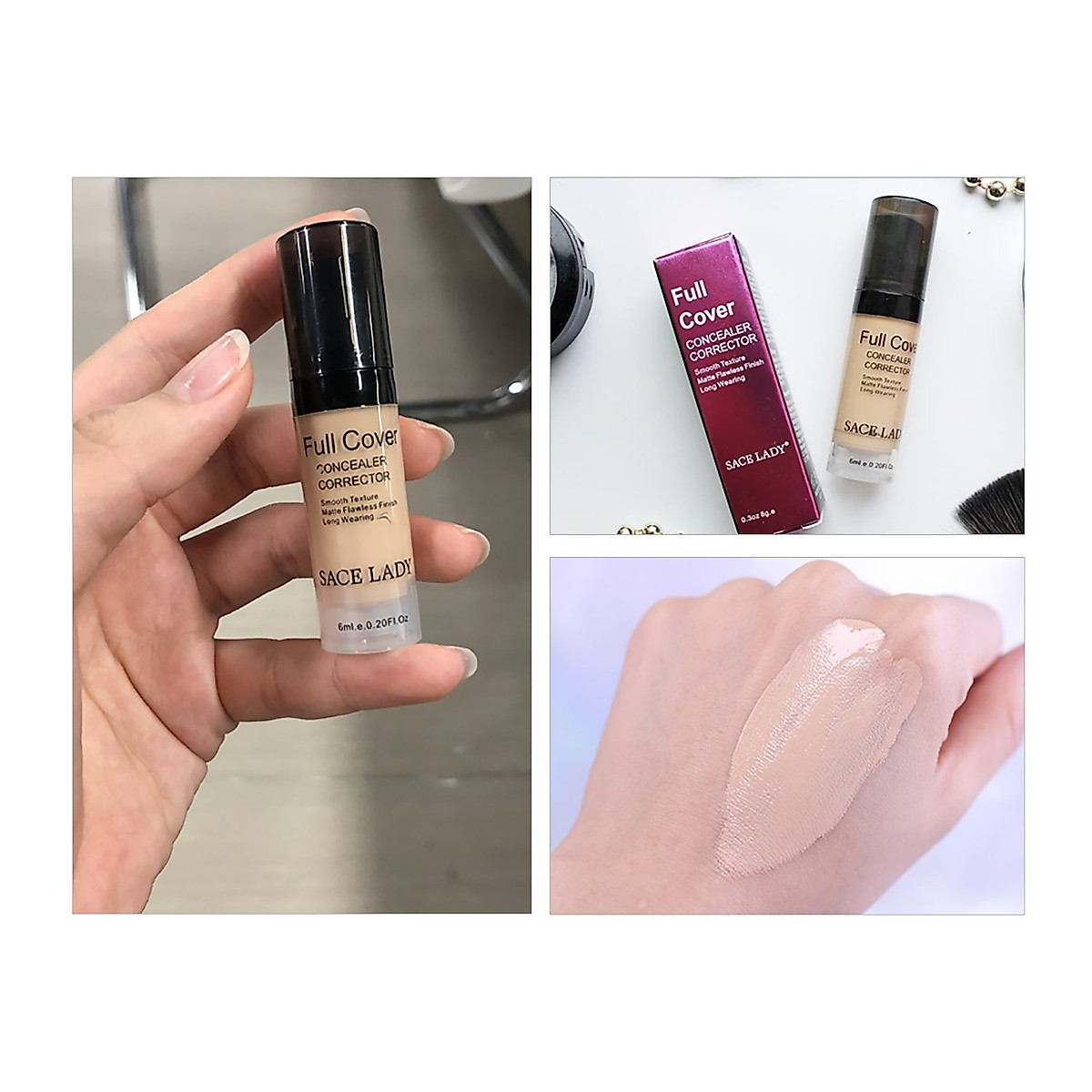 Pro Full Cover Liquid Concealer, Waterproof Smooth Matte Flawless Finish Creamy Concealer Foundation Corrector for Eye Dark Circles Spot Face Concealer Makeup Base, 6ml/0.20Fl Oz