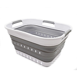 SAMMART Collpasible Laundry Basket (19L Collapsible Laundry Basket with Holes (White/Grey))