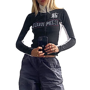 XPONNI Zip Up Jacket Blokecore Clothes Lightweight Trendy Y2k Cropped Jacket Women (S)