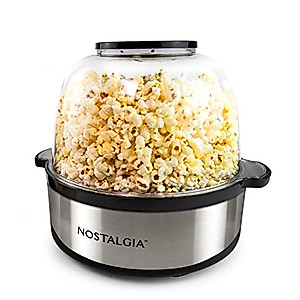 Nostalgia 6-Quart Stirring Popcorn Popper With Quick-Heat Technology, Makes 24 Cups of Popcorn, Kernel Measuring Cup, Oil Free, Makes Roasted Nuts, Perfect for Birthday Parties, Stainless
